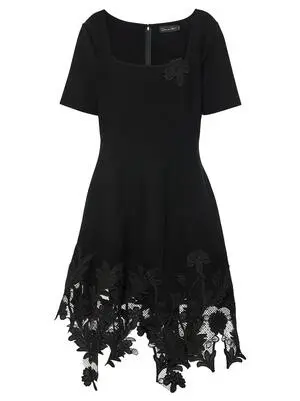 Oscar De La Renta Lace-trimmed Knitted Minidress - Black