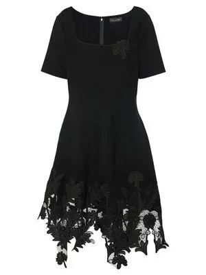 Oscar De La Renta Lace-trimmed Knitted Minidress - Black