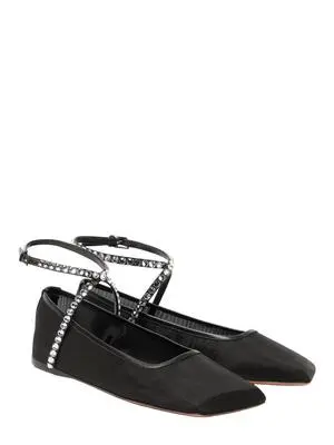 Amina Muaddi Crystal-embellished Mesh Flats - Black