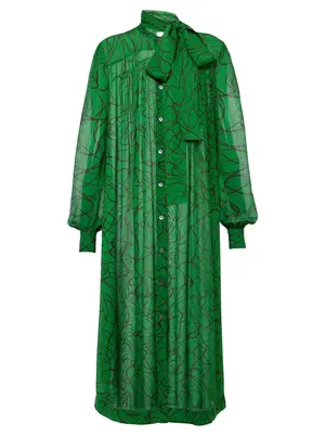 Dries Van Noten Printed Georgette Midi Dress - Green