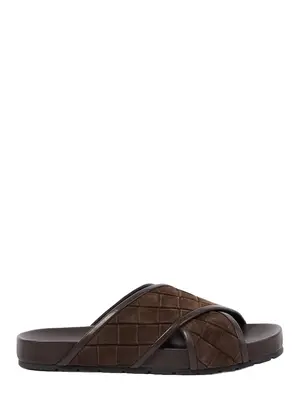 Bottega Veneta Tarik Intrecciato Suede Slides - Brown