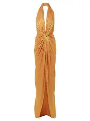 Costarellos Joa Gathered Halterneck Gown - Orange