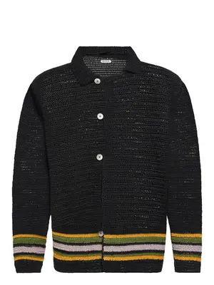 BODE Harbor Stripe Crochet Cotton Cardigan - Black