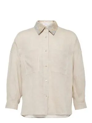 Brunello Cucinelli Embellished Linen Shirt - Beige