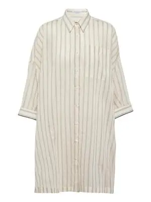 Brunello Cucinelli Striped Cotton And Silk Shirt - Beige