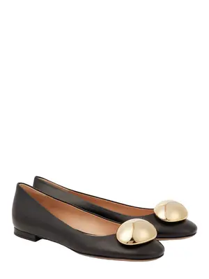GIANVITO ROSSI Sphera Leather Ballet Flats - Black