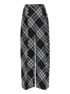 Burberry Checked Wide-leg Trousers - Black