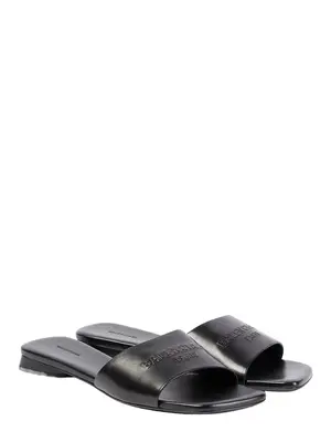 Balenciaga Duty Free Leather Slides - Black