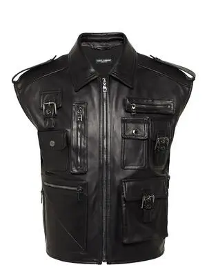 Dolce & Gabbana Leather Biker Jacket - Black