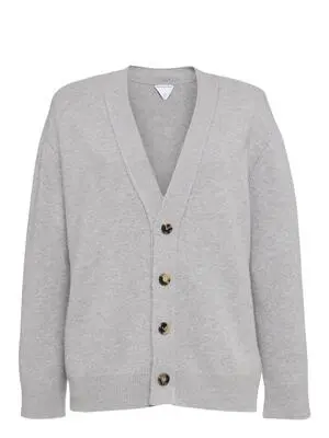 Bottega Veneta Bottega Veneta Leather-Trimmed Cashmere-Blend Cardigan Grey
