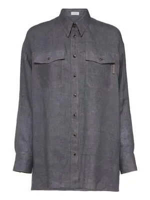 Brunello Cucinelli Oversized Linen Shirt - Grey