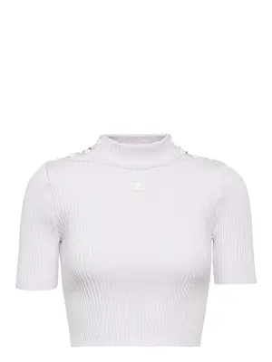 COURREGES Courrèges Logo Ribbed-knit Crop Top - White