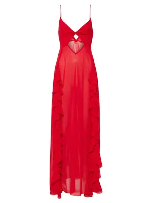 BANANHOT Isabel Ruffled Cutout Maxi Dress - Red