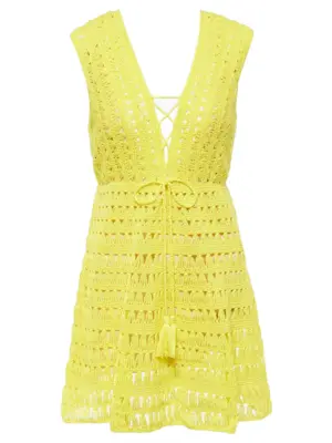 Anna Kosturova Bianca Cotton Crochet Minidress - Yellow