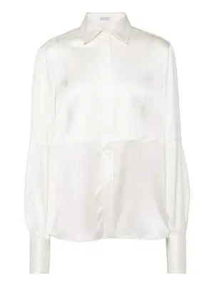 Brunello Cucinelli Silk-blend Satin Blouse - White