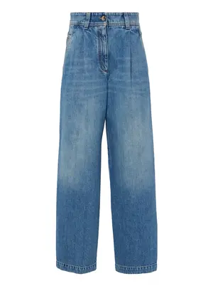 Brunello Cucinelli Pleated High-rise Wide-leg Jeans - Blue
