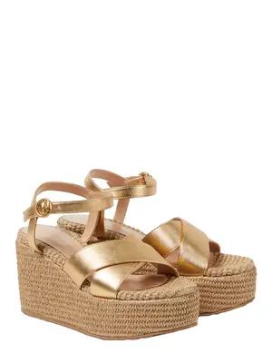 GIANVITO ROSSI Leather And Raffia Platform Sandals - Gold