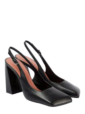Amina Muaddi Charlotte 95 Leather Slingback Pumps - Black