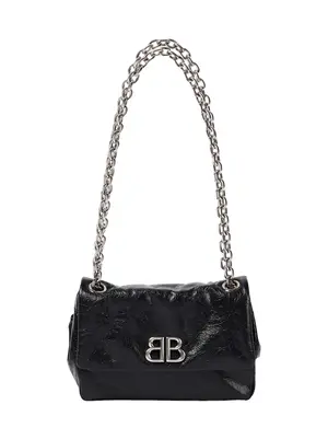 Balenciaga Monaco Mini Bb Leather Shoulder Bag - Black