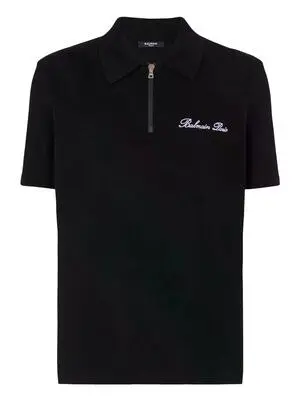Balmain Embroidered-logo Cotton Polo Shirt - Black