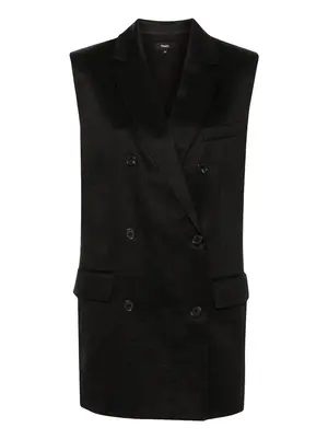 Theory Double-breasted Linen-blend Gilet - Black