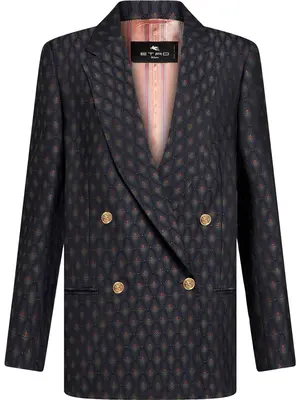 Etro Double-breasted Jacquard Wool Jacket - Blue