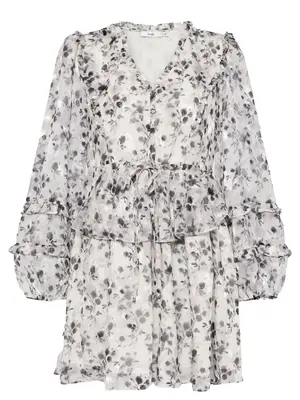 B+AB Floral-print Ruffle-trim Minidress - White
