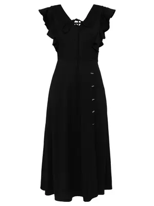 B+AB Ruffle-detail V-neck Midi Dress - Black