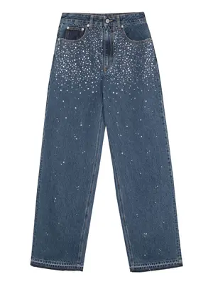 Alessandra Rich Wide-leg Rhinestone-embellished Jeans - Blue