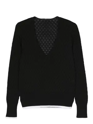 SAPIO V-neck Open Knit Jumper - Black