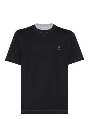 Brunello Cucinelli Logo-embroidered Cotton T-shirt Black