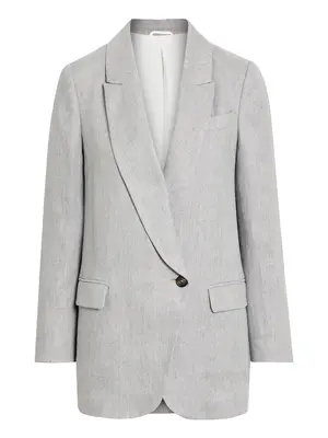 Brunello Cucinelli Metallic Herringbone Linen-blend Blazer - Light Gray