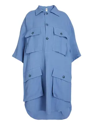 PETAR PETROV Pleated Twill Shirt Dress - Light Blue