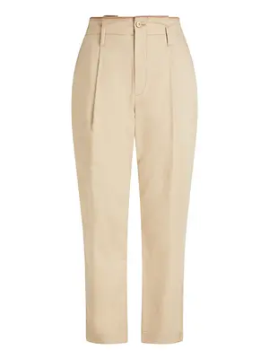 Brunello Cucinelli Pleated Cotton-blend Twill Tapered Trousers - Beige