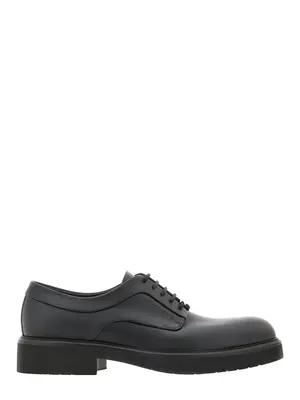 FERRAGAMO Logo-debossed Leather Derby Shoes - Black