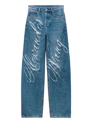 Alexander Wang Logo-frayed Wide-leg Jeans - Blue