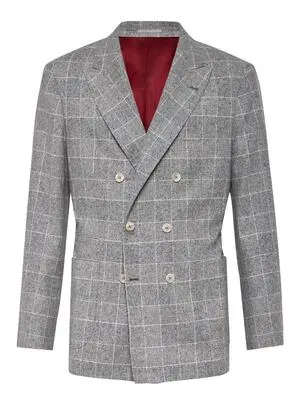 Brunello Cucinelli Single-breasted Checked Blazer - White