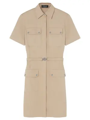 Versace Cargo Gabardine Mini Shirt Dress - Neutrals