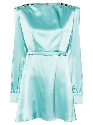 Alessandra Rich Belted Silk Mini Dress - Blue