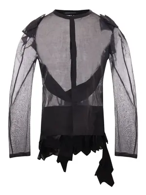 Yohji Yamamoto Asymmetric-hem Organza Top - Black