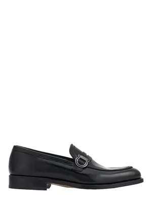 FERRAGAMO Gancini Leather Moccasins - Black