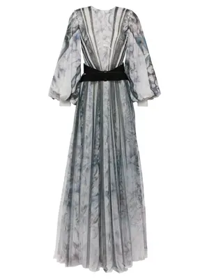 SAIID KOBEISY Abstract-print Belted Gown - Grey