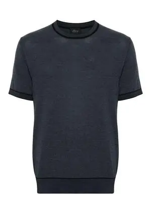 Brioni Stripe-trim Cotton T-shirt - Blue