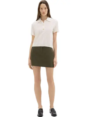 Theory Mini Trouser Skirt In Organic Cotton - Dark Olive