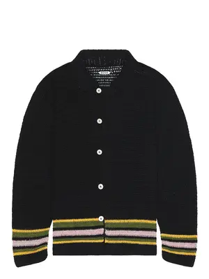 BODE Harbor Stripe Overshirt In Black - Black Multi