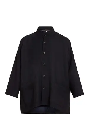 Eskandar Wide Silhouette Stand Collar Jacket - Navydark