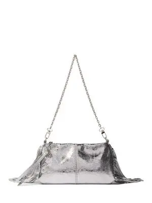 Maje Miss M Leather Clutch Bag - Silver