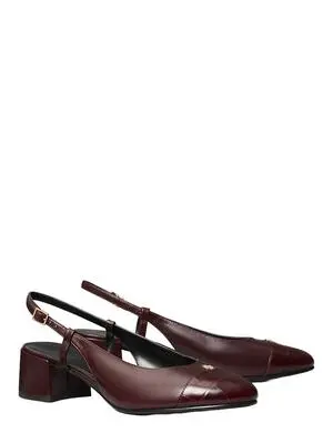 Tory Burch Cap-Toe Slingback Pumps Deep Burgundy
