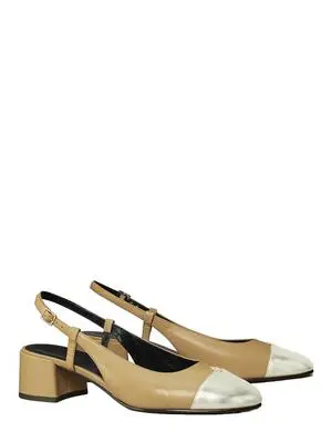 Tory Burch Cap-Toe Slingback Pumps Ginger Shortbread/spark Gold