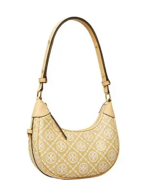 Tory Burch T Monogram Raffia Crescent Bag - Natural